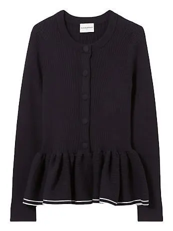 Claudie Pierlot Frill-trim Slim-fit Knitted Cardigan - Navy