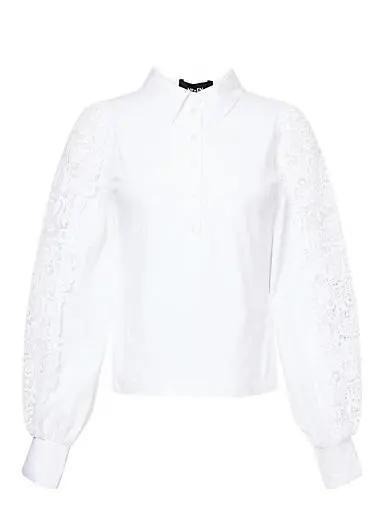 ME+EM Lace-embroidery Cotton-jersey Shirt - Soft White