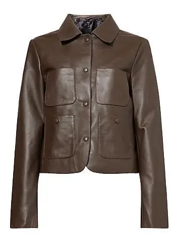 ME+EM Patch-pocket Leather Jacket - Chocolate