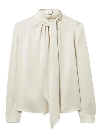 Claudie Pierlot Tie-neck Woven Blouse - Ice Beige
