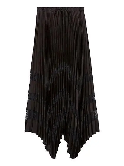 Claudie Pierlot Pleated Lace-embroidered Satin Midi Skirt - Black