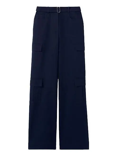 Claudie Pierlot Belted Stretch-cotton Cargo Trousers - Navy