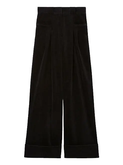 Claudie Pierlot Wide-leg Stretch-velvet Trousers - Black