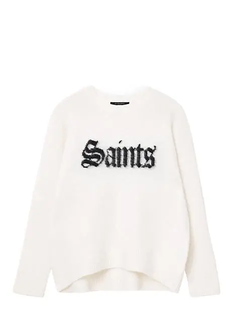 ALLSAINTS Slogan-print Wool And Alpaca-blend Jumper - Chalk White/bl
