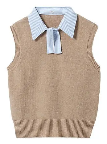 Claudie Pierlot Removable-collar Sleeveless Knitted Jumper - Beige