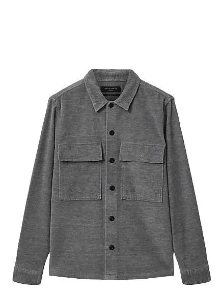 ALLSAINTS Hawker Patch-pocket Long-sleeve Stretch-cotton Shirt - Light Grey