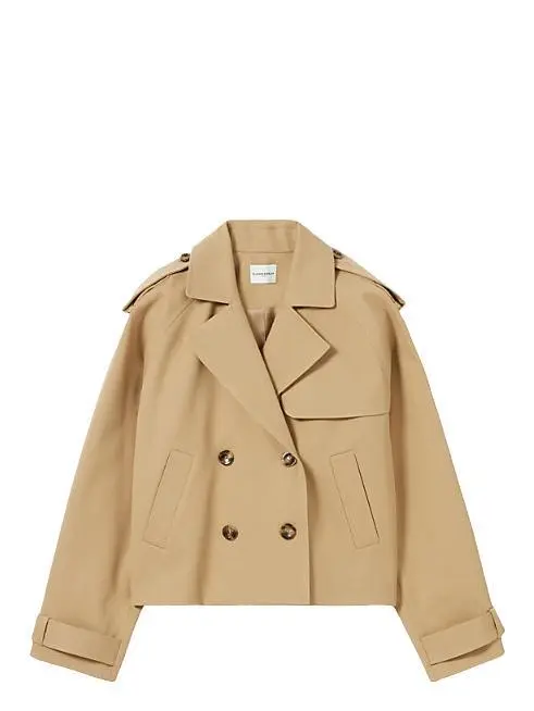 Claudie Pierlot Open-collar Relaxed-fit Short Cotton Trench Jacket - Camel