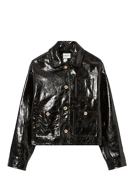 Claudie Pierlot Collared Leather Jacket - Black