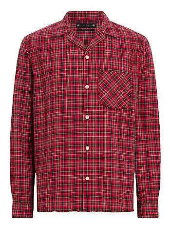 ALLSAINTS Felix Resort-collar Checked Cotton Shirt - Claret Red