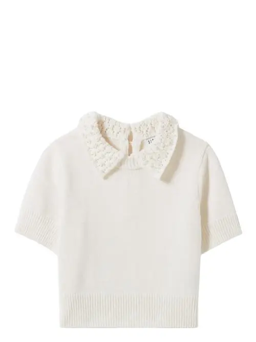 Claudie Pierlot Pearl-embellished Wool And Cashmere-blend Top - Ecru