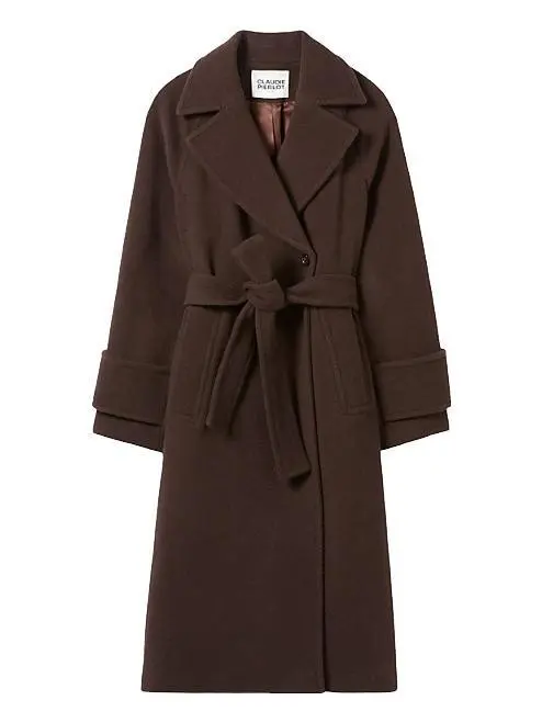 Claudie Pierlot Belted Lapel-collar Wool-blend Coat - Brown