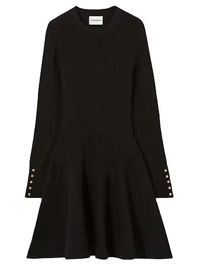 Claudie Pierlot Flared-skirt Ribbed Knitted Mini Dress - Black