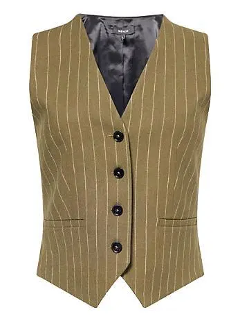 ME+EM Tailored Stripe Woven Vest - Olive