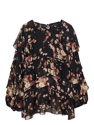 ALLSAINTS Lissie Floral Print Ruffled Top - Armada Black