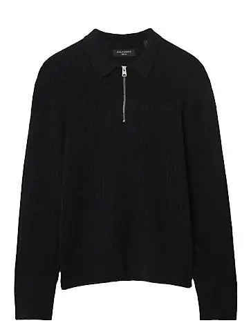 ALLSAINTS Jakob Zip-neck Long-sleeve Stretch-knit Polo Xxl - Black