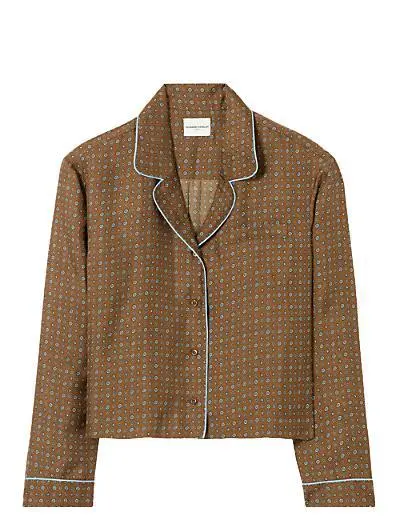 Claudie Pierlot Collared Graphic-print Silk Shirt - Brown Tie