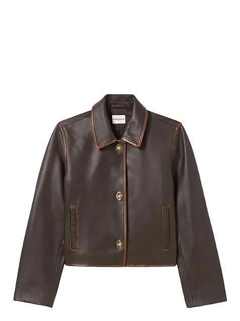 Claudie Pierlot Cropped Leather Jacket - Dark Brown