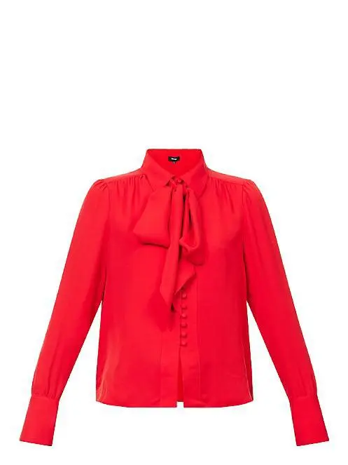 ME+EM Layering Tie Silk Shirt - True Scarlet Red