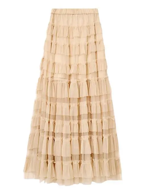 ALLSAINTS Aude Ruffle Woven Maxi Skirt - Blush Pink
