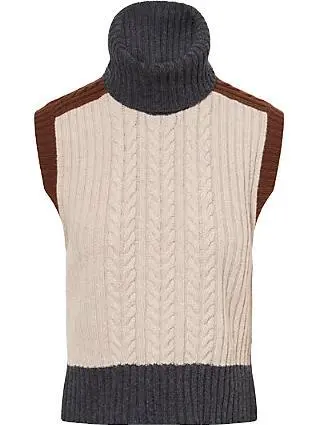 ME+EM Cable-knit Wool And Cashmere Vest With Detachable High-neck - Hazelnut Melange Mul