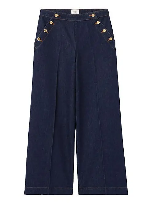 Claudie Pierlot Button-embellished Wide-leg Mid-rise Jeans - Brut Denim