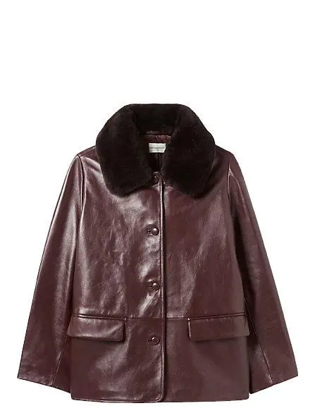 Claudie Pierlot Shearling-collar Leather Jacket - Burgundy