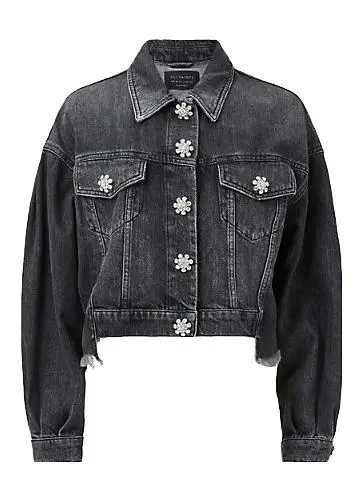 ALLSAINTS Beth Asymmetric-hem Denim Jacket - Washed Black