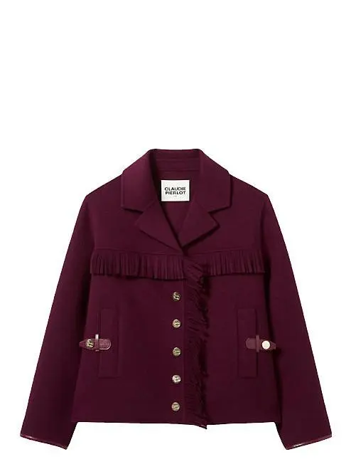 Claudie Pierlot Fringed Wool-blend Button-down Coat - Burgundy