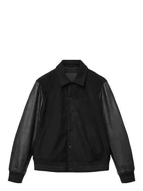 ALLSAINTS Endleton Contrast-panel Leather And Woven Bomber Jacket - Black
