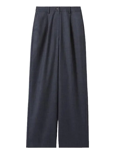 Claudie Pierlot Tailored Wide-leg High-rise Wool-blend Trousers - Mottled Grey