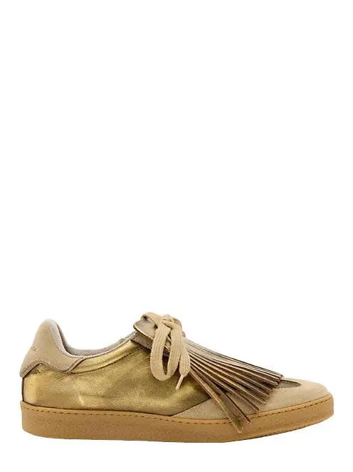 ALLSAINTS Thelma Fringed Metallic-leather Low-top Trainers - Antique Gold