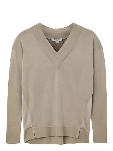 ALLSAINTS V-neck Merino Wool Jumper - Taupe Grey