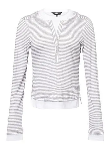 ME+EM Layered Striped Woven Top - Grey Melange/soft Wh