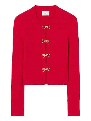 Claudie Pierlot Bow-embellished Stretch-knit Cardigan - Red