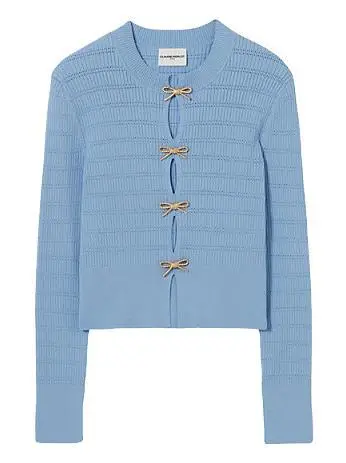 Claudie Pierlot Bow-embellished Stretch-knit Cardigan - Sky
