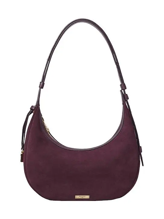 ASPINAL OF LONDON Hudson Crescent Small Suede Shoulder Bag - Claret