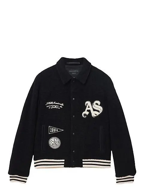 ALLSAINTS Baum Logo-embroidered Wool-blend Bomber Jacket - Black
