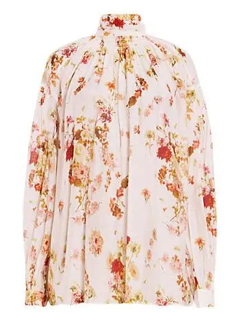 ALLSAINTS Pearla Floral-print Tie-neck Blouse - Armada White