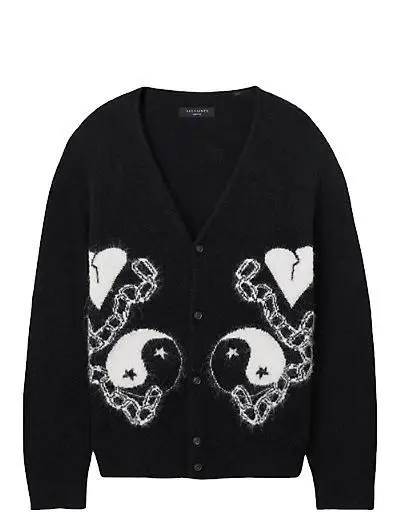 ALLSAINTS Reflection V-neck Wool-blend Cardigan - Black/chalk Wh
