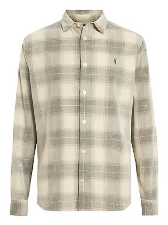 ALLSAINTS Yuki Logo-embroidered Checked Cotton Shirt - Sandshell Taup