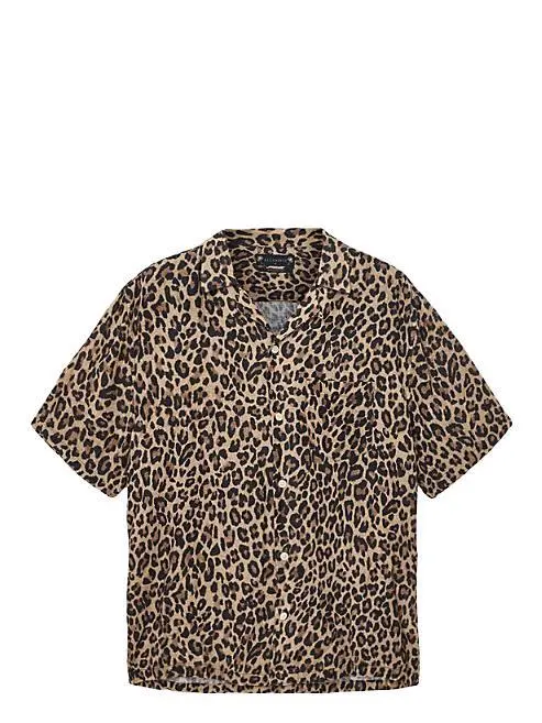 ALLSAINTS Leopardone Hawaiian-collar Short-sleeve Linen And Cotton-blend Shirt - Bronze Brown