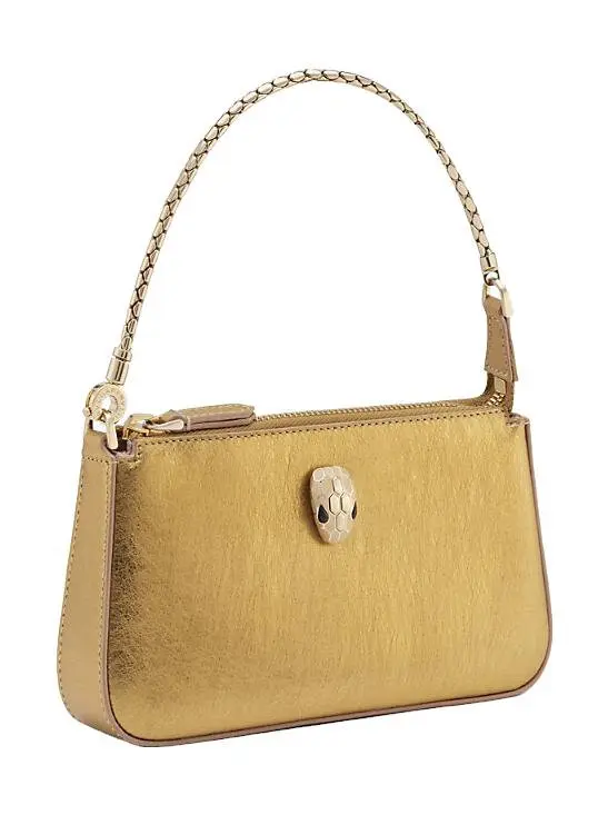 BVLGARI Serpenti Forever Metallic Leather Shoulder Bag - Gold