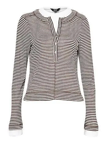 ME+EM Double-layer Striped Woven Top - Warm Chocolate/light