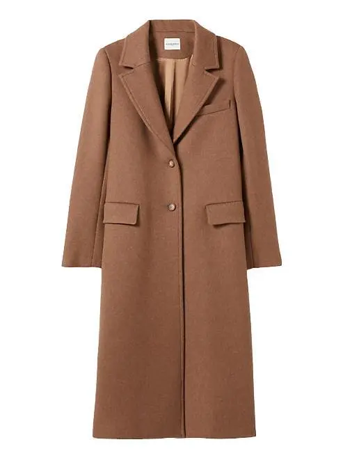 Claudie Pierlot Long Single-breasted Wool-blend Coat - Dark Beige