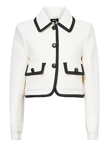 ME+EM Contrast-trim Cropped Tweed Jacket - Ivory/black