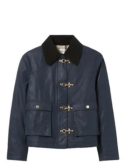 Claudie Pierlot Contrast-collar Waxed Parka Coat - Navy