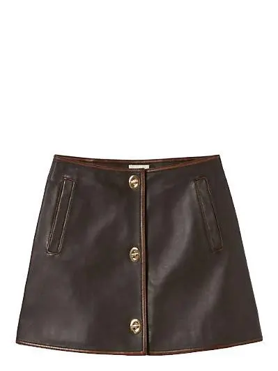 Claudie Pierlot Button-down A-line Leather Mini Skirt - Brown