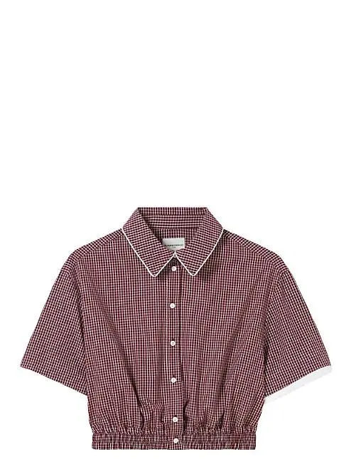 Claudie Pierlot Checked Cropped Cotton Shirt - Burgundy Print