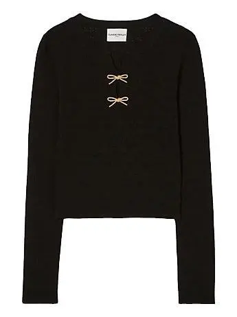 Claudie Pierlot Slim-fit Stretch-knit Jumper With Bow - Black