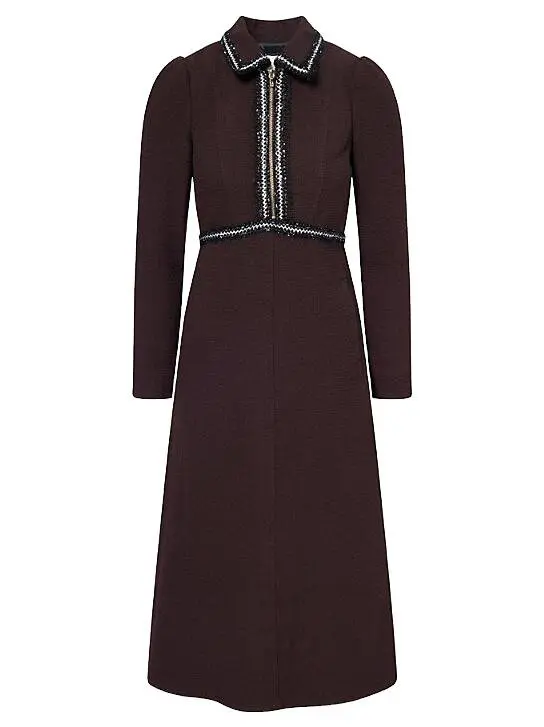 ME+EM Tweed Woven Midi Dress - Warm Chocolate